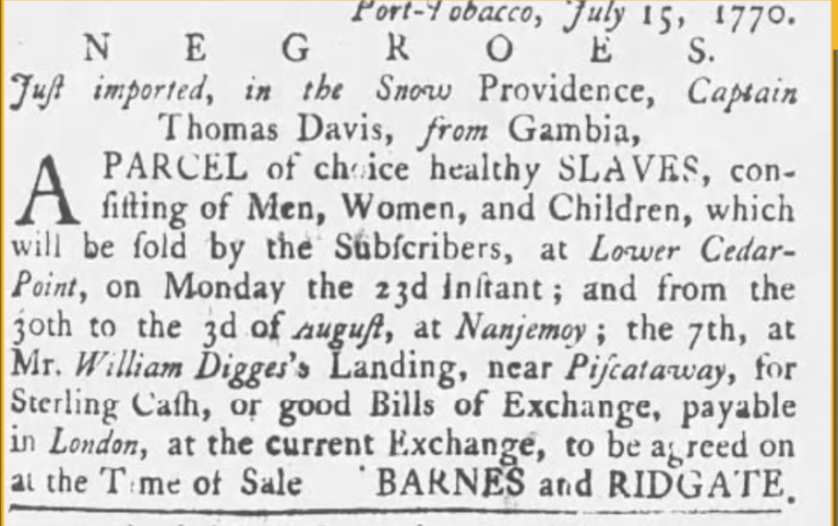 The slave ship Peggy in Georgetown Port [DC], 1770 – Mark Auslander